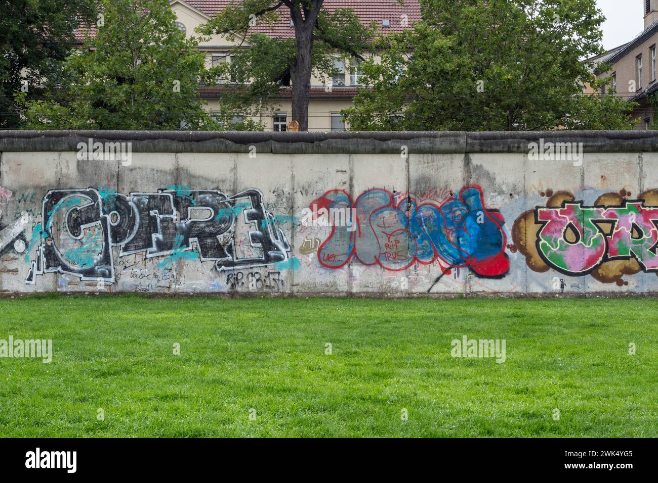 A preserved section of the Berlin Wall on Bernauer Straße in Berlin ...