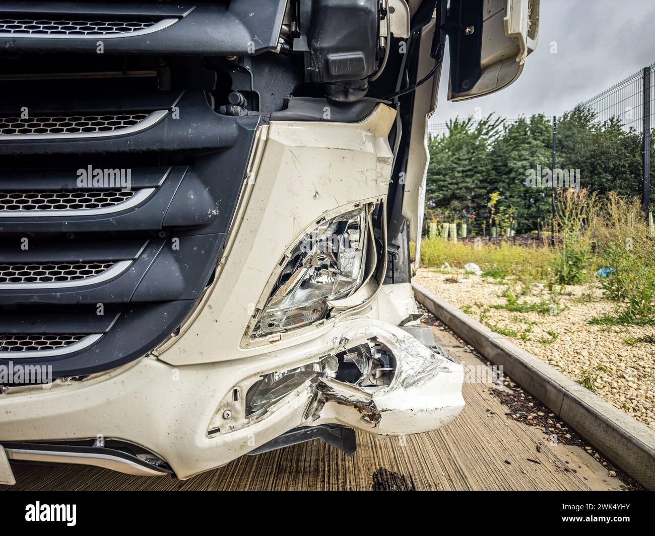 The lorry crashed windshield. Broken truck. Lorry after the accident ...