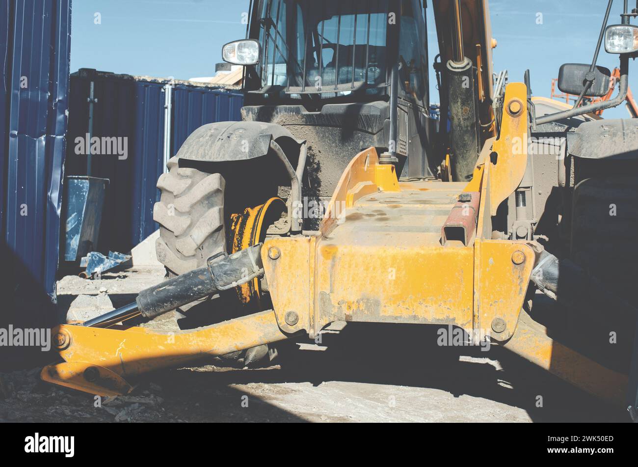 Telehandler awaiting new tyre to be fitted after accident on ...
