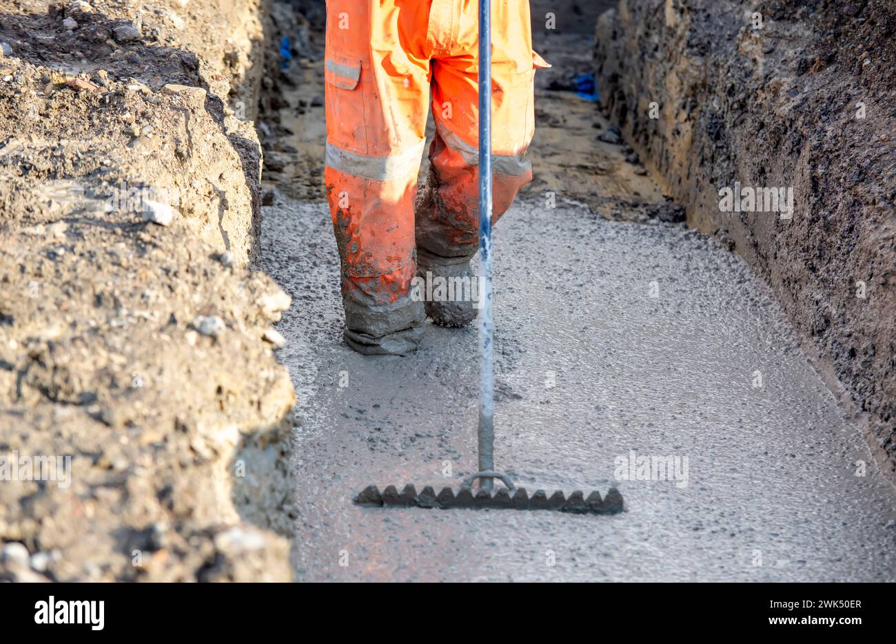 Concrete cast-in-place work. Builder level wet concrete. Concrete works ...