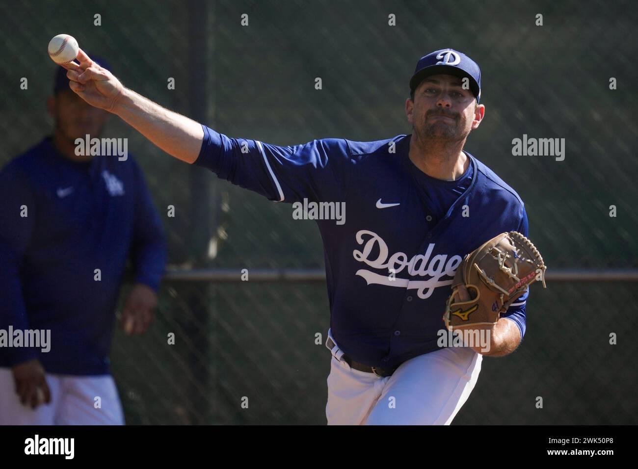 Los Angeles Dodgers relief pitcher Daniel Hudson participates in spring ...