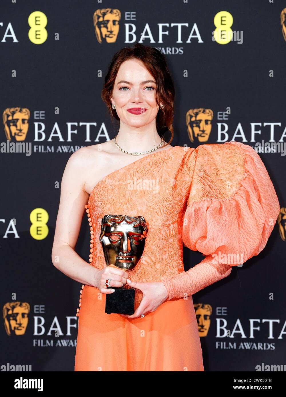 Emma Stone in the press room after winning the Best Leading Actress award for Poor Things during ...