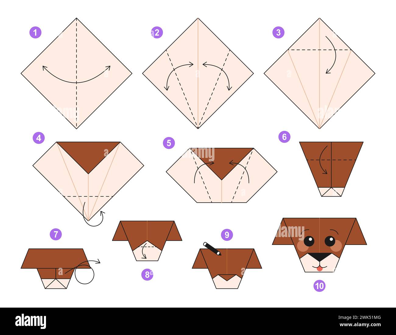 Origami tutorial for kids. Paper cute dog Stock Vector Image & Art - Alamy