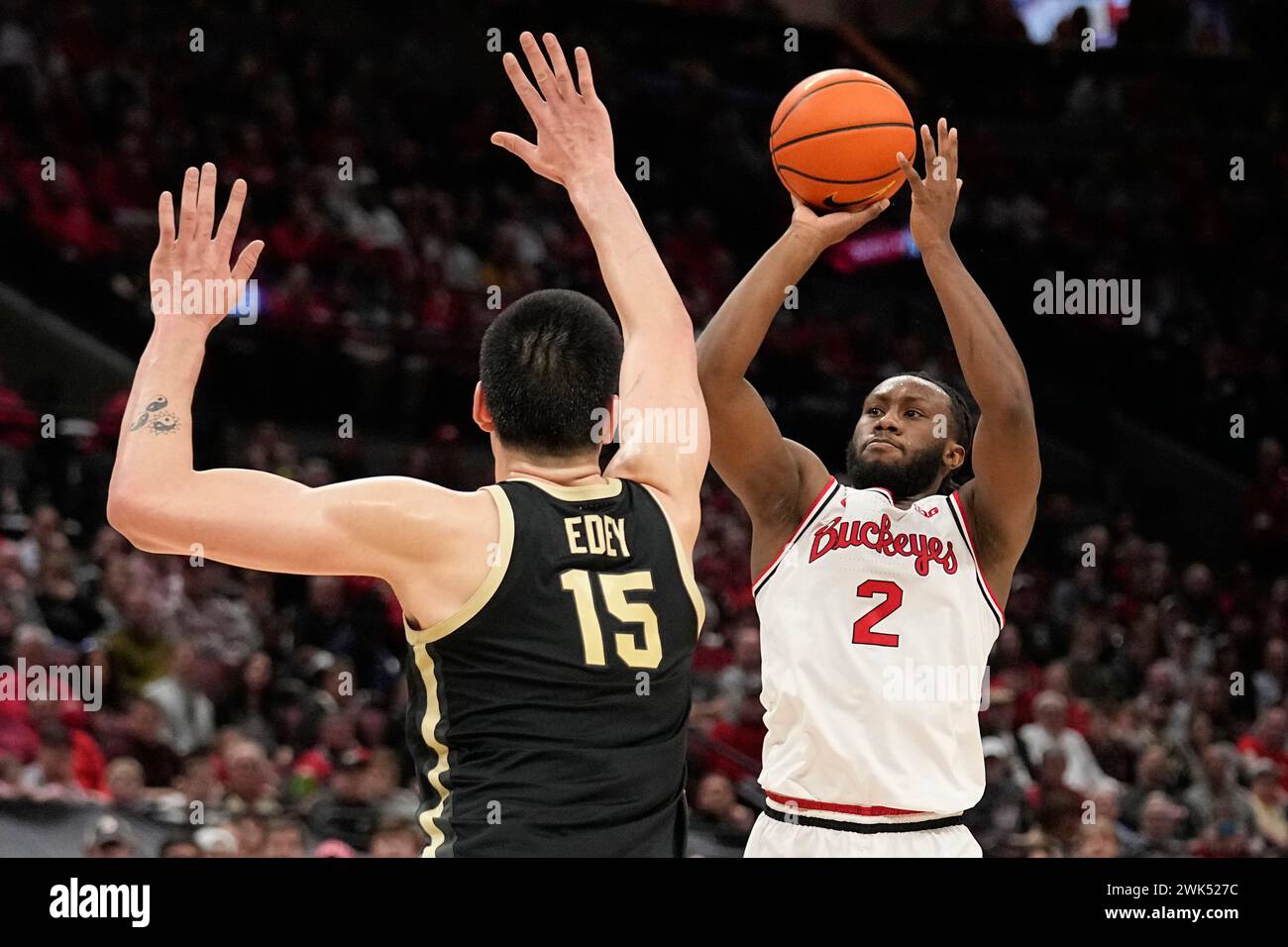 Ohio State guard Bruce Thornton (2) shoots in front of Purdue center ...