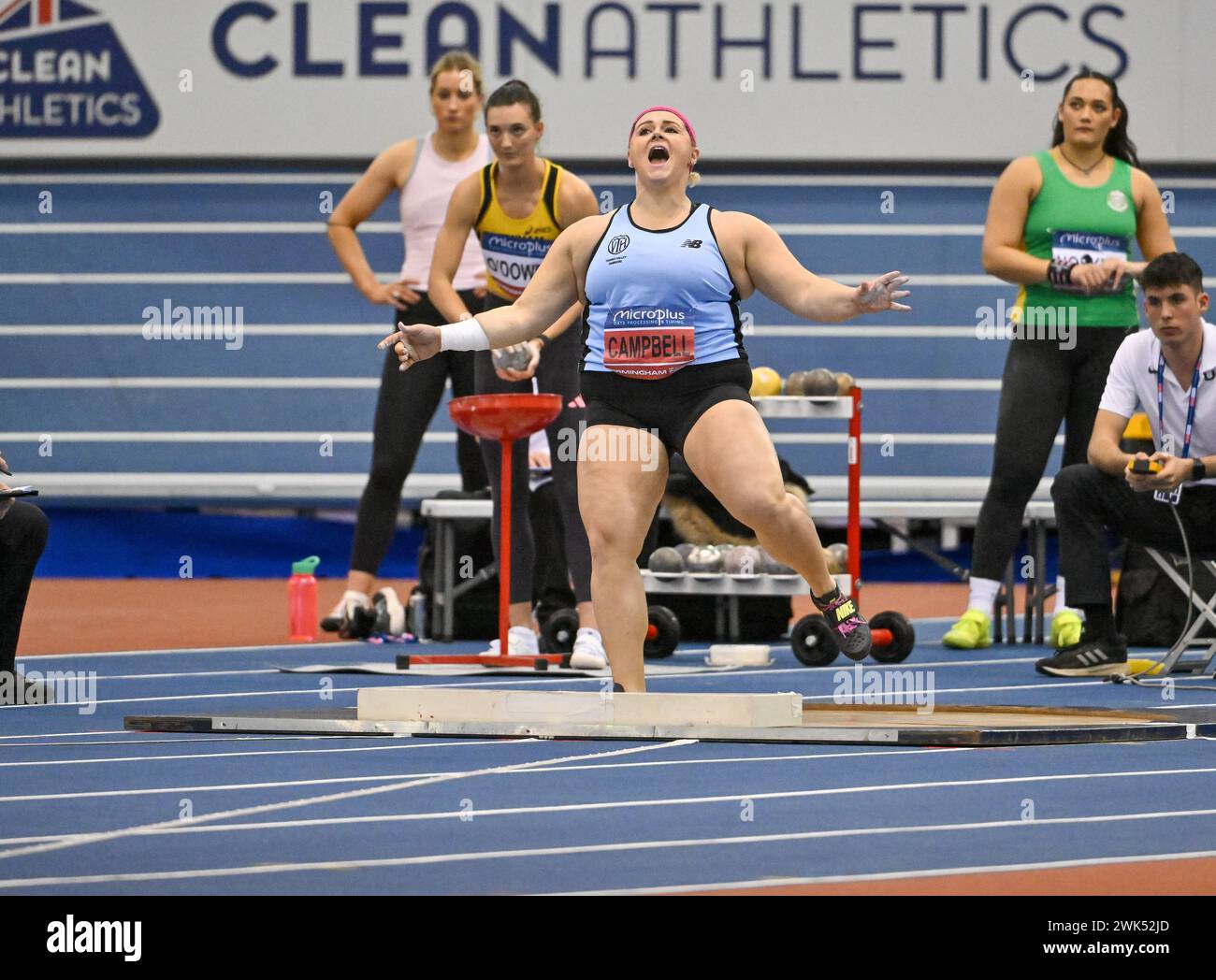 Birmingham, UK. 18th Feb, 2024. CAMPBELL Amelia wins the Womens Shot ...