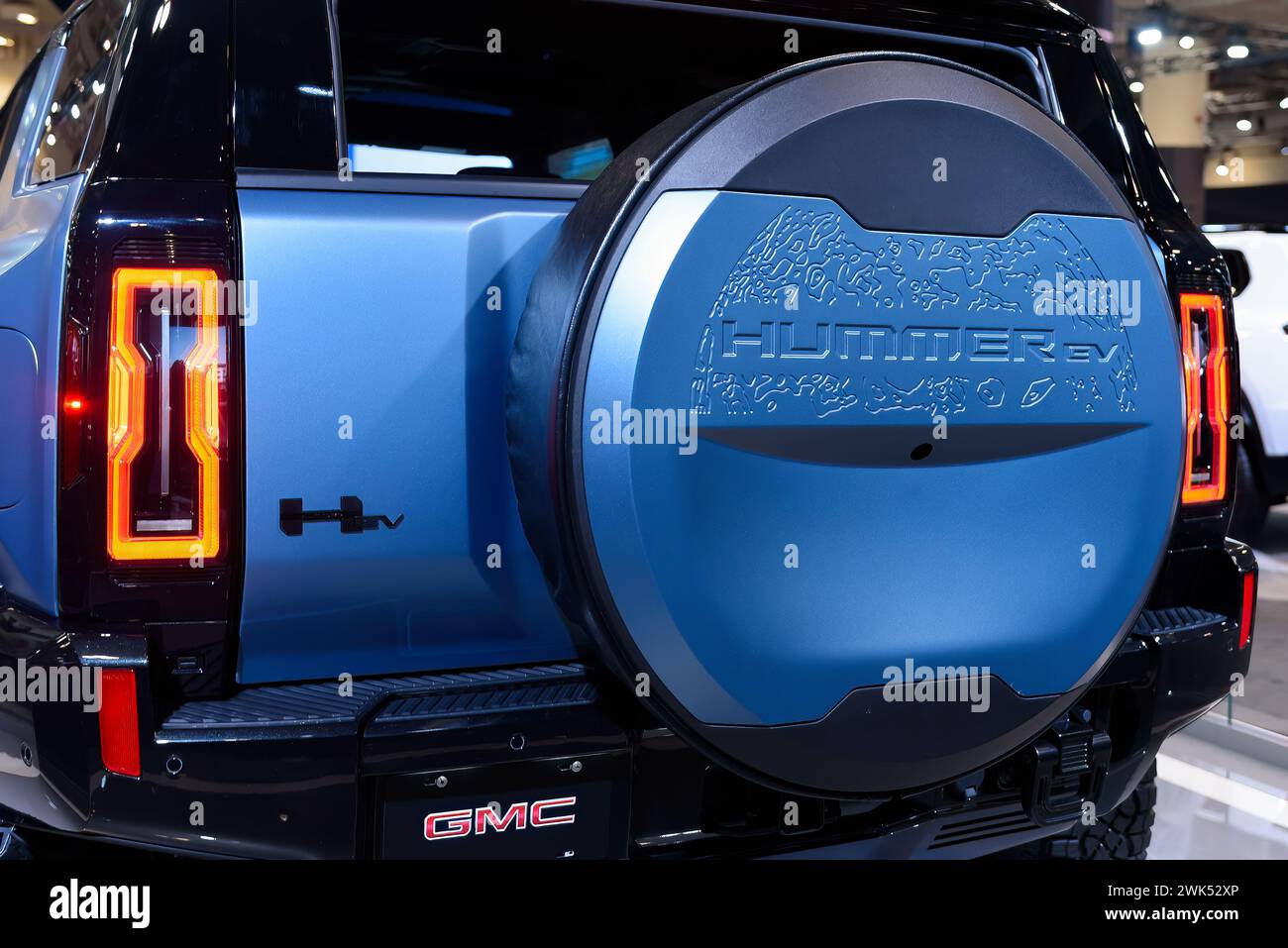 Rear design with a spare wheel in a Hummer EV or Electric Vehicle Stock ...