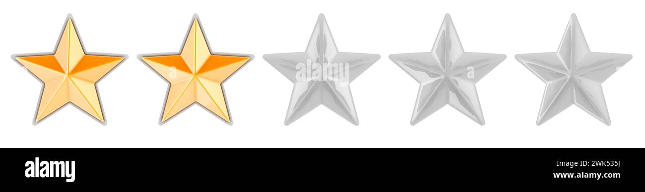 2 golden stars, concept. 3D rendering isolated on white background ...