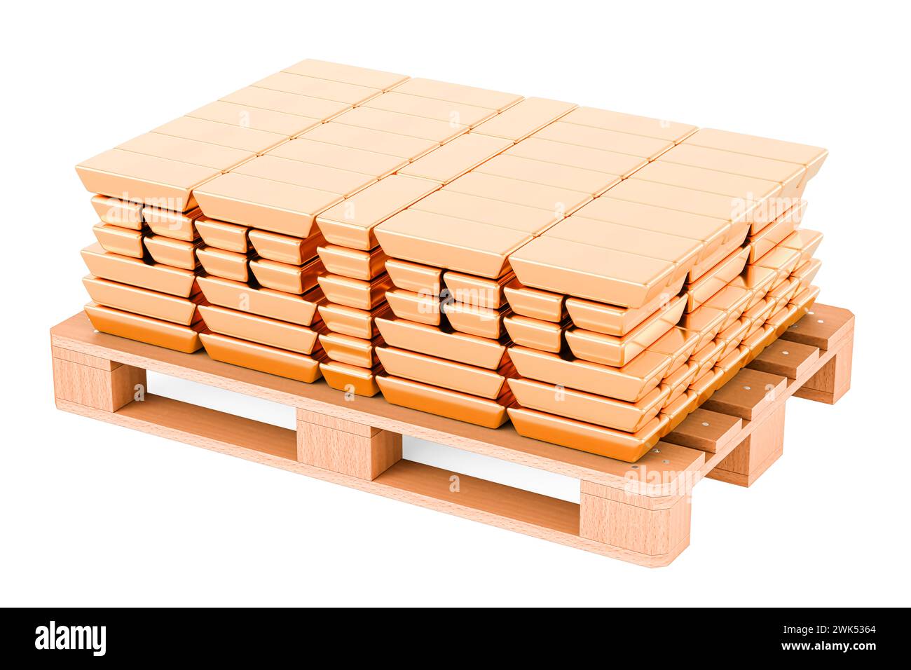 Good Delivery, concept. Gold Ingots on the wooden pallet, 3D rendering ...