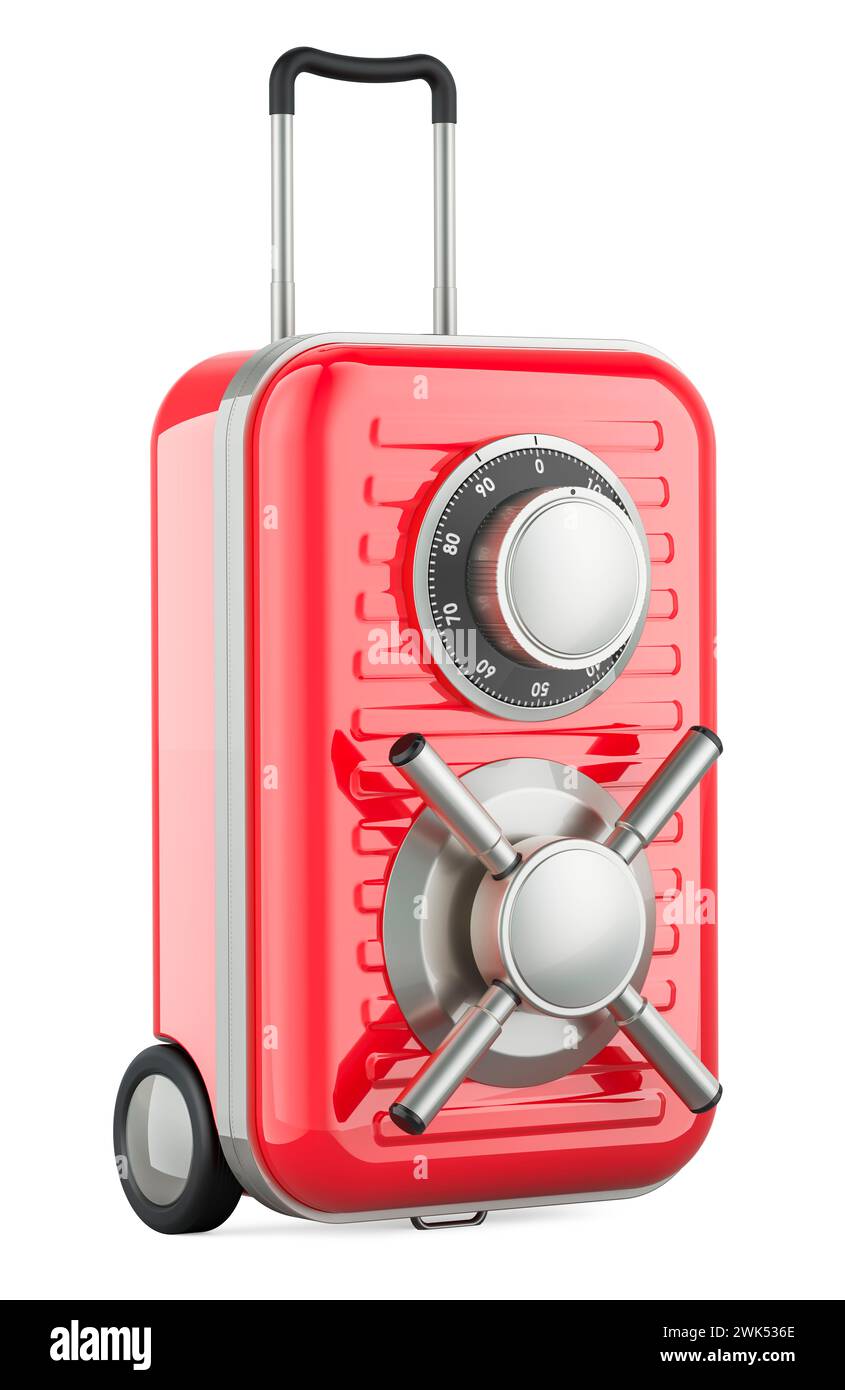 Suitcase with safe combination lock. Baggage insurance concept, 3D ...
