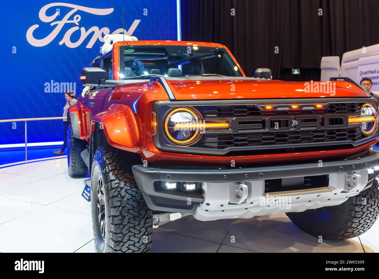 Orange color Ford Bronco Raptor car or vehicle Stock Photo - Alamy