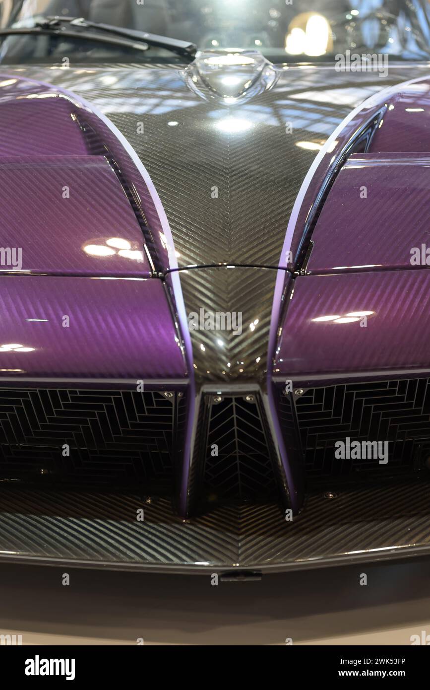 Design feature or detail in the hood and grille of a Pagani car or ...