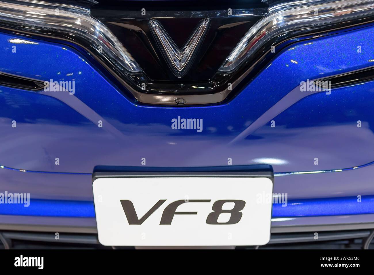 Logo and grille of a blue Vinfast Electric Vehicle or EV Stock Photo ...