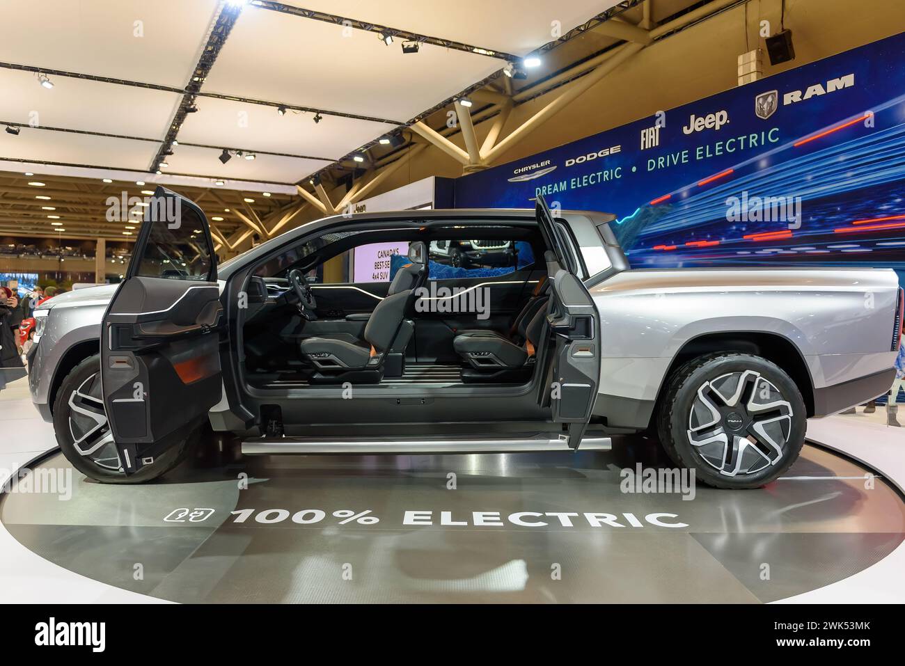 Open doors and a view of seats in RAM electric vehicle or EV Stock ...
