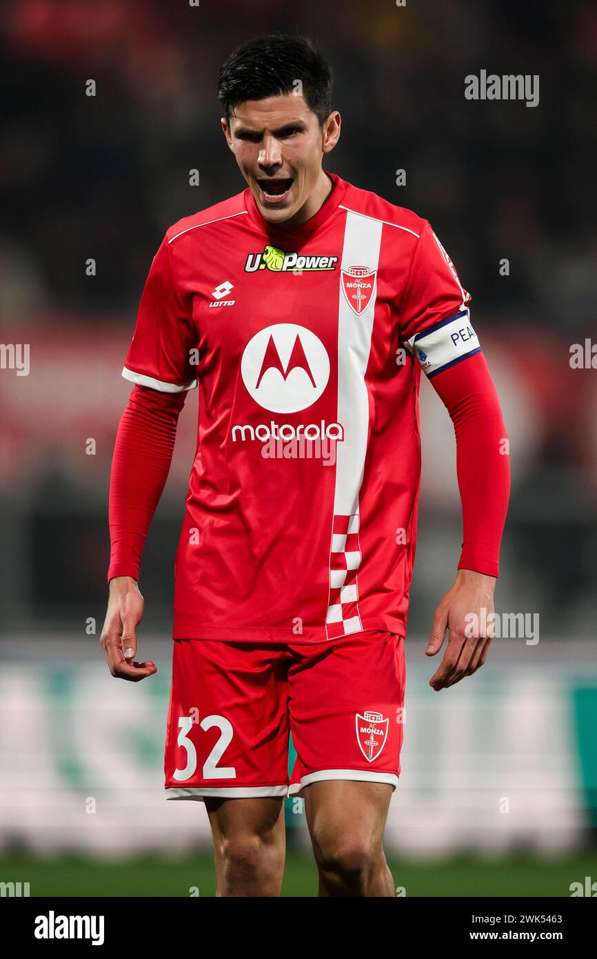 Monza, Italy. 18 February 2024. Matteo Pessina of AC Monza reacts ...