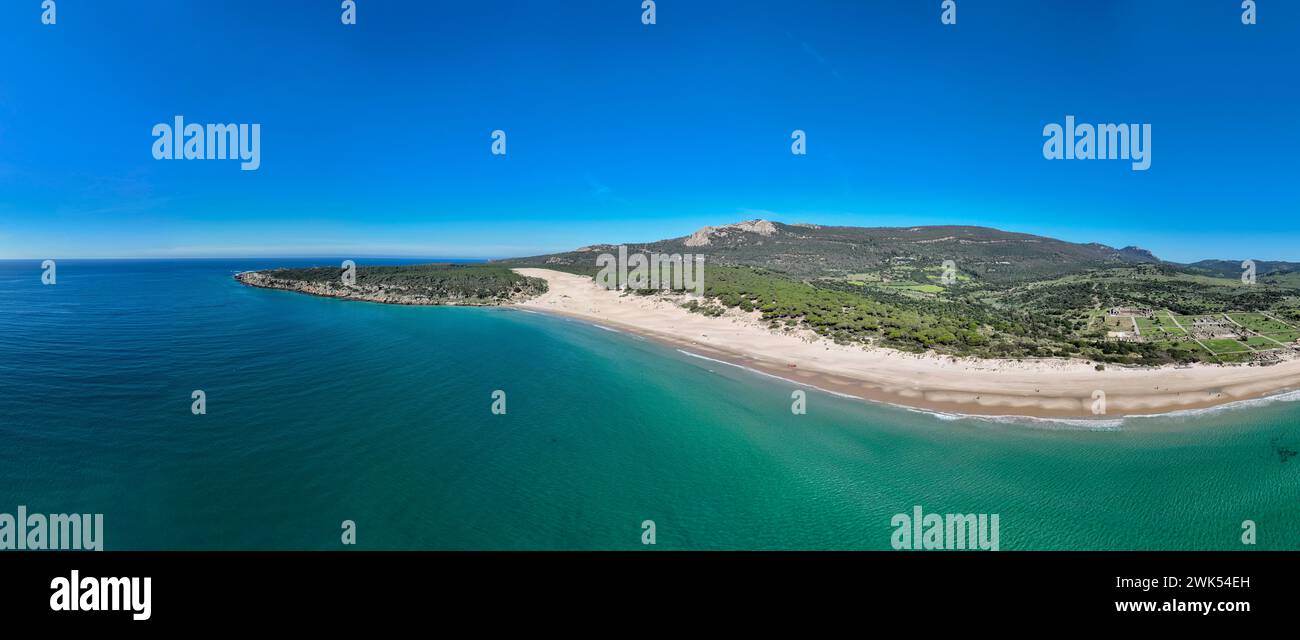Panoramic view of Bolonia beach in the municipality of Tarifa ...