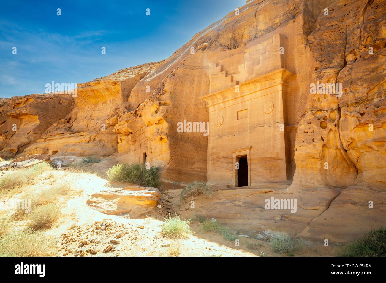 Ancient Nabataean tombs of Jabal al Ahmar carved in stone rock, Madain ...