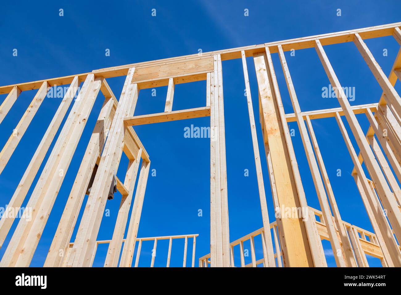 Building under construction, wood stick frame in framing beams at new ...
