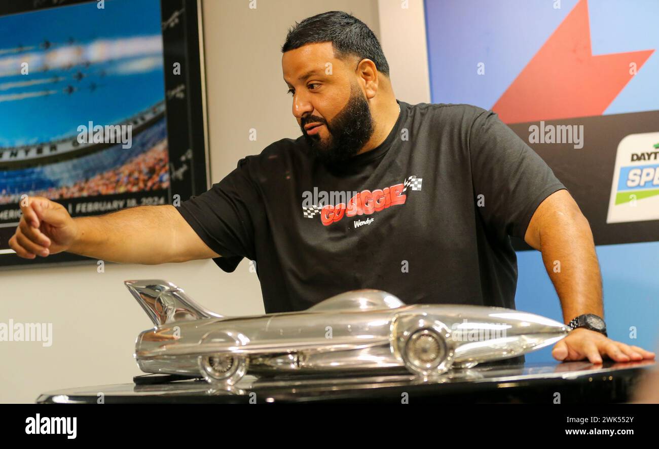 Daytona, United States. 18th Feb, 2024. DJ Khaled poses with the Harley ...
