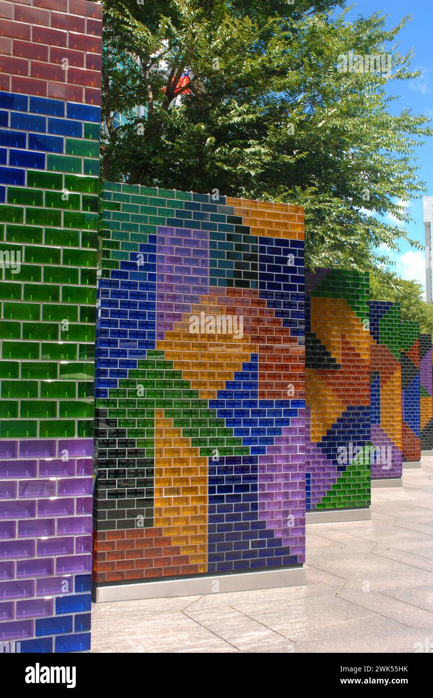 Walls made of colourful glass bricks with the names of the people ...