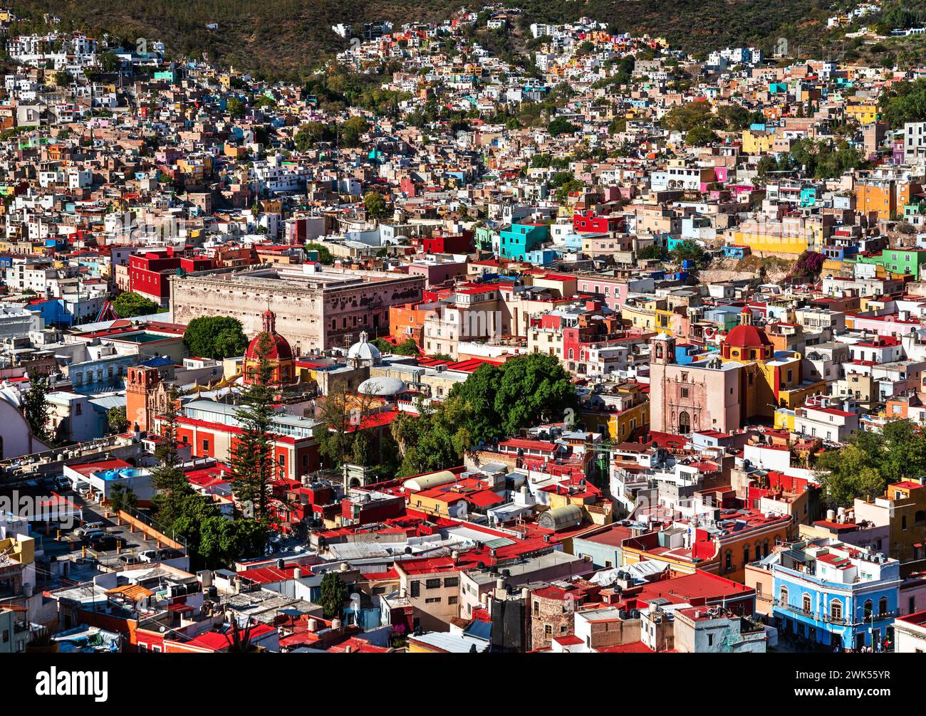 Aerial cityscape of Guanajuato town, UNESCO world heritage in Mexico ...