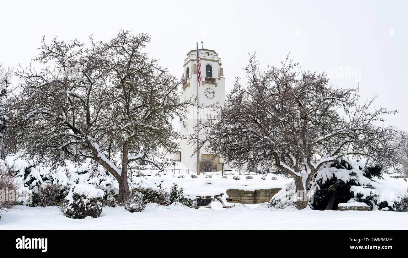 Snow covered public park at the depot in Boise Idaho Stock Photo - Alamy