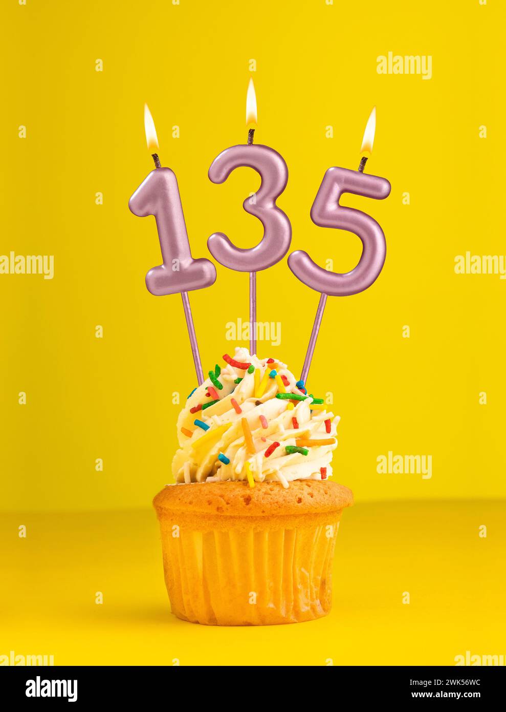 Birthday candle number 135 - Invitation card with yellow background ...