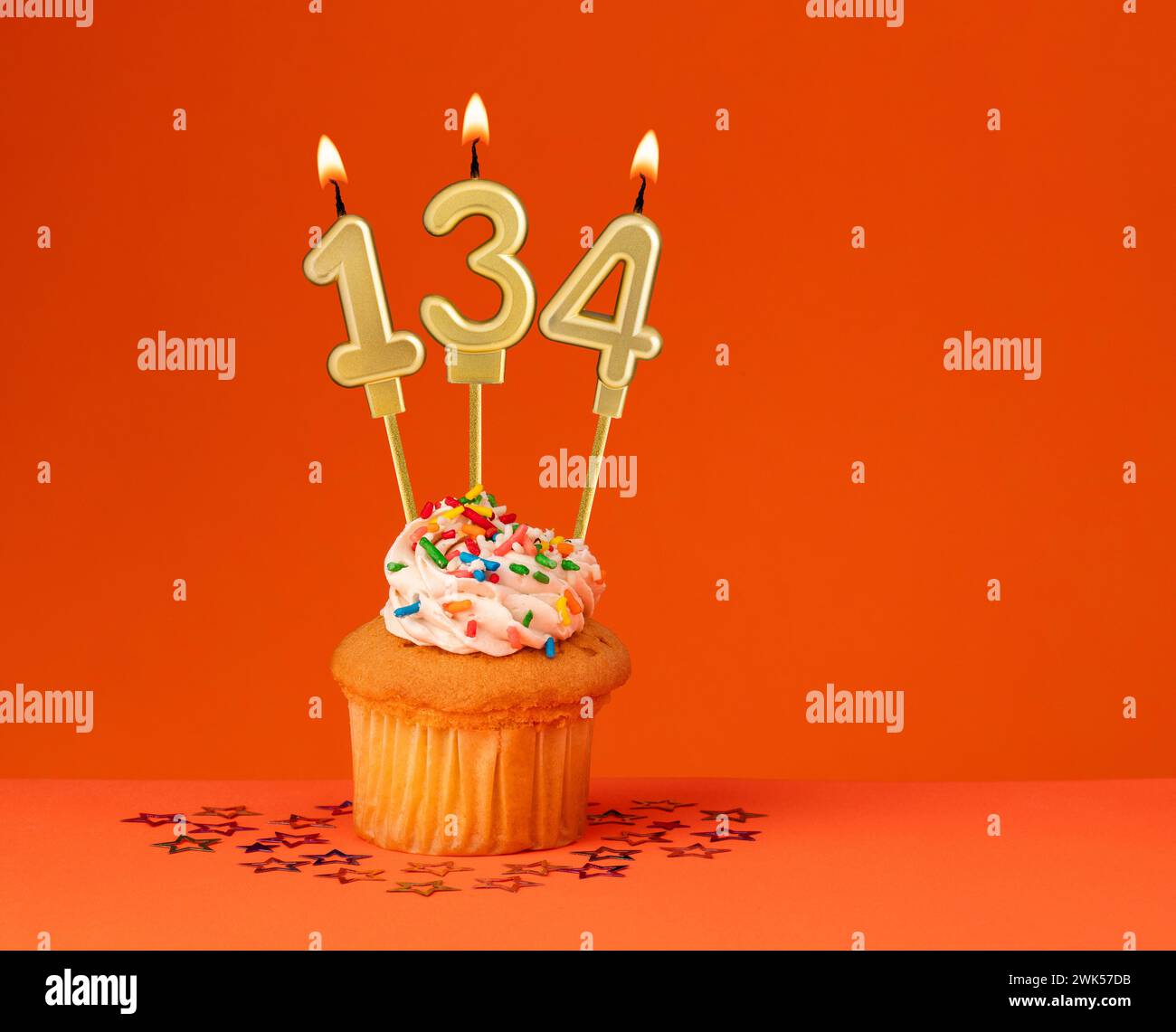 Number 134 candle - Birthday card design in orange background Stock ...