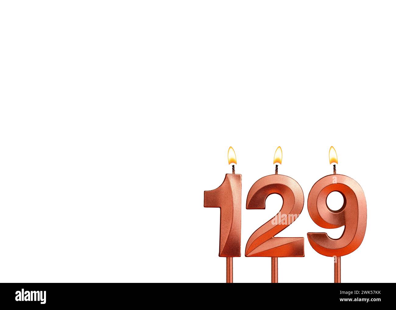 Birthday candle number 129 on white background Stock Photo - Alamy