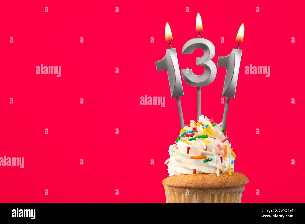 Horizontal birthday card with cupcake - Burning candle number 131 Stock ...