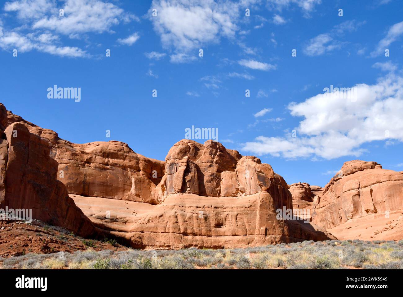 Red rocks and sage brush in Arches National Park, Moab, Utah Stock ...