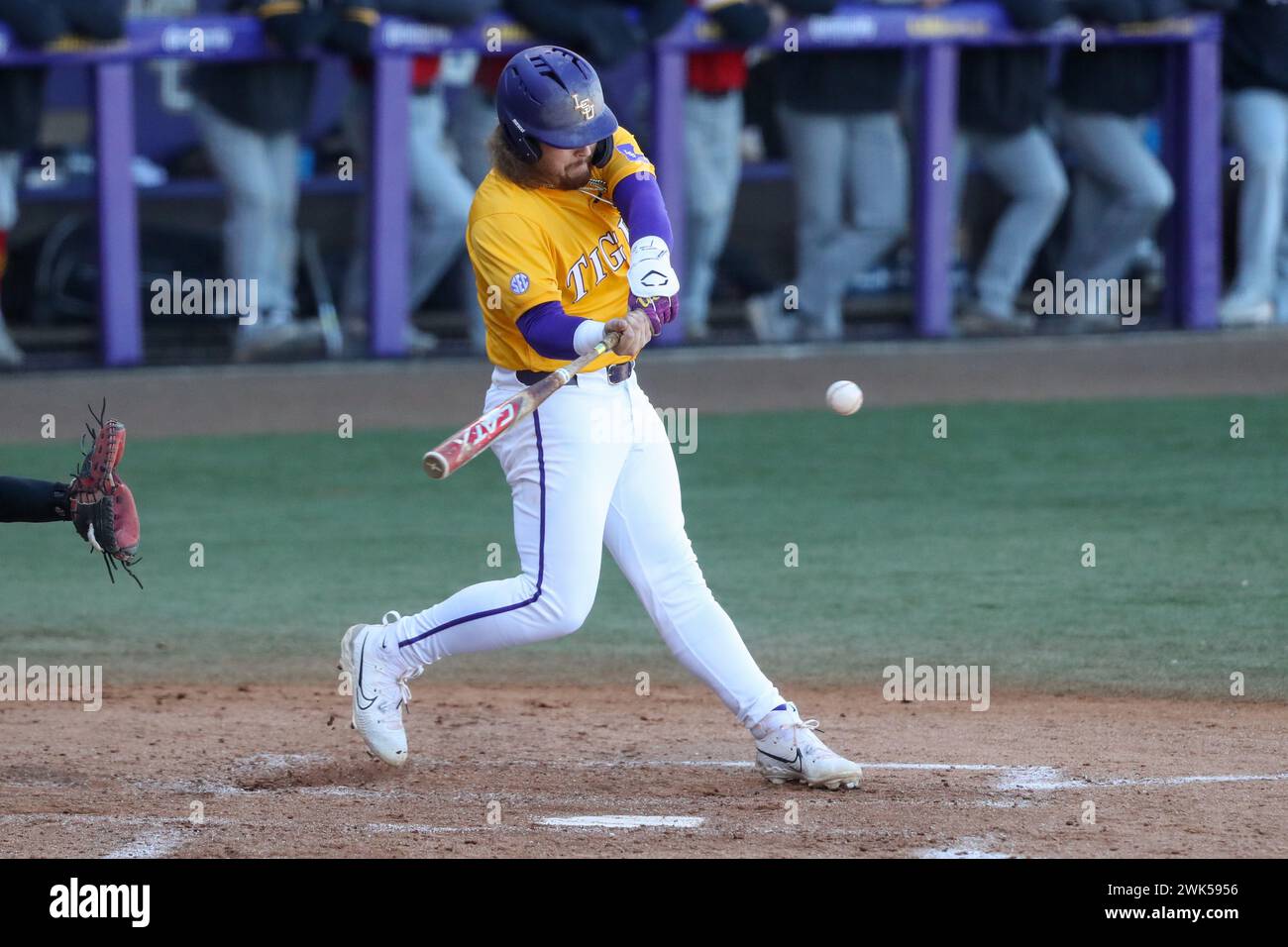 Baton Rouge, LA, USA. 18th Feb, 2024. LSU's Tommy White (47) delivers a ...