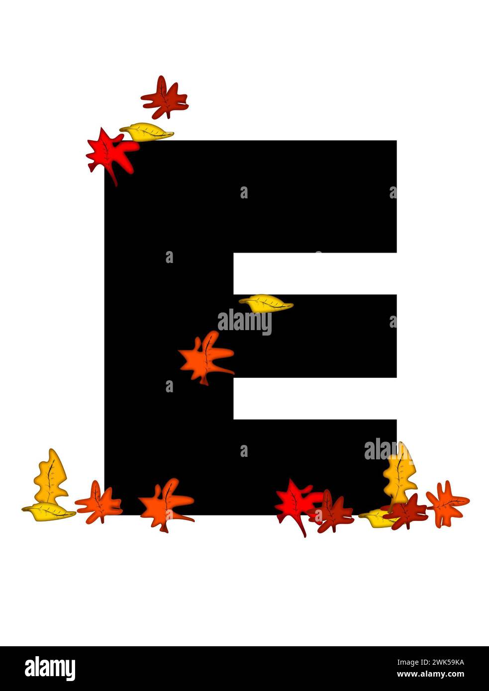 The letter E, in the alphabet set "Autumn Falling" is black. It is ...