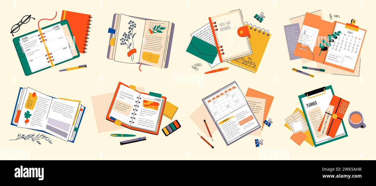 Diary notebook. Book hand note by pen write doodle on school paper page ...