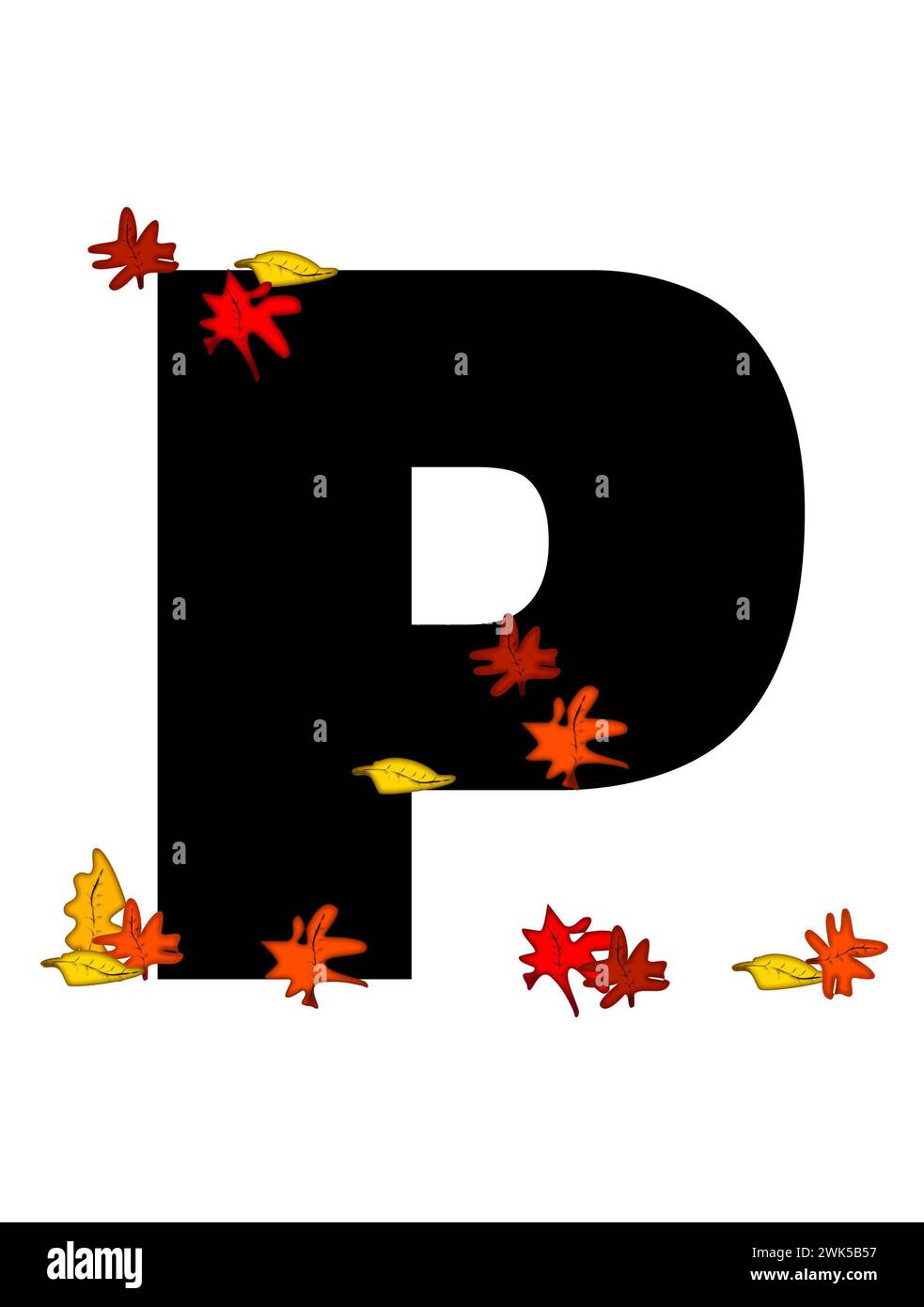 The letter P, in the alphabet set "Autumn Falling" is black. It is ...
