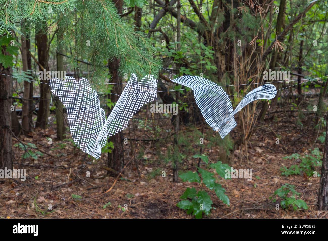 Flying birds memorial above the tracks at the Platform 17 Memorial, a ...