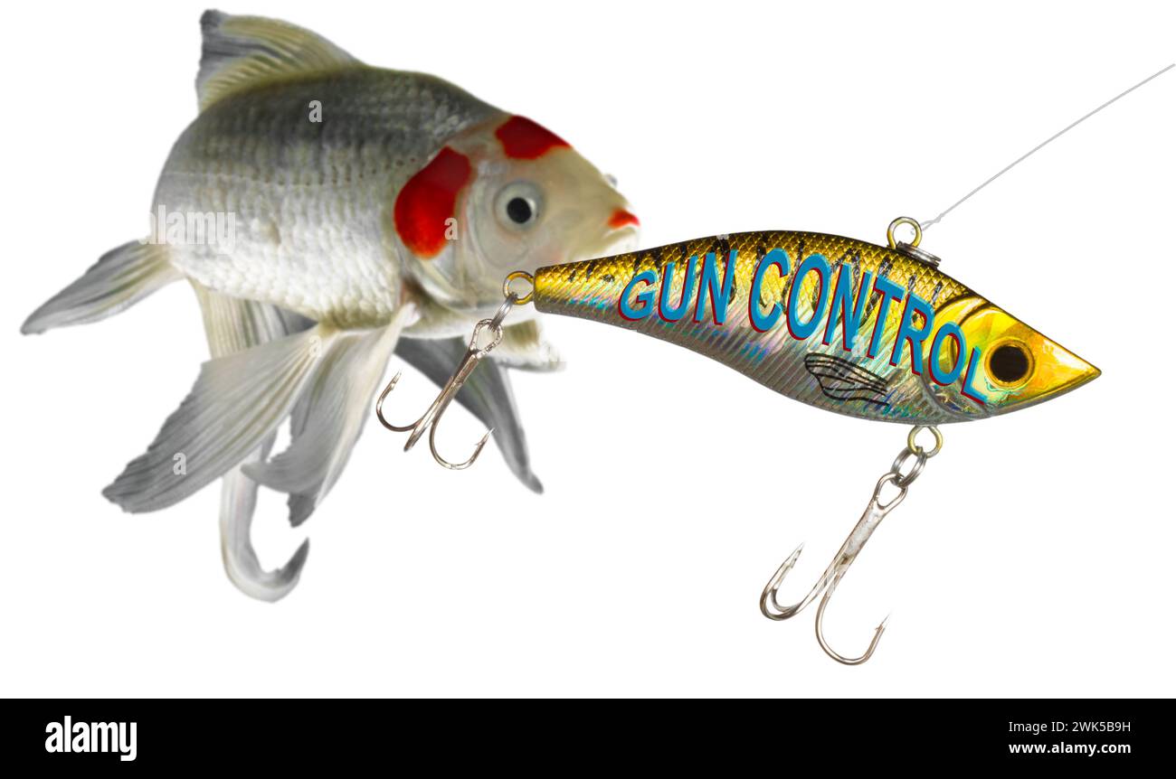 Gold colored lure of gun control swimming along with a big white fish ...