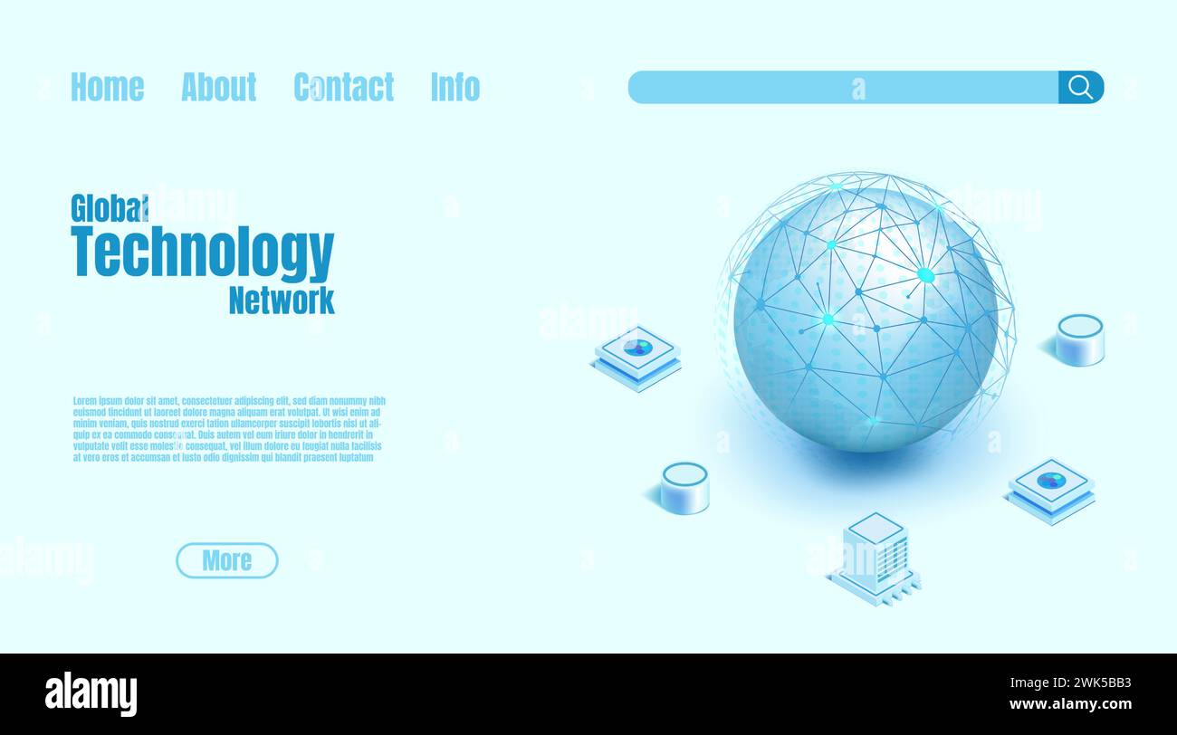 Isometric globe. Global technology landing page. World network ...