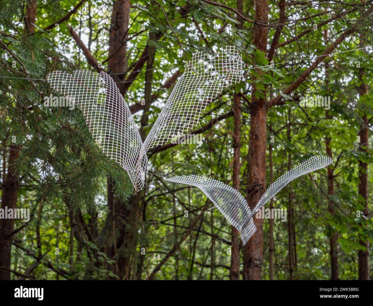 Flying birds memorial above the tracks at the Platform 17 Memorial, a ...
