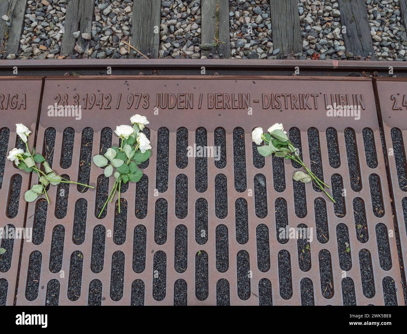 Roses left on a cast iron plate for a 1942 deportation to Lublin ...