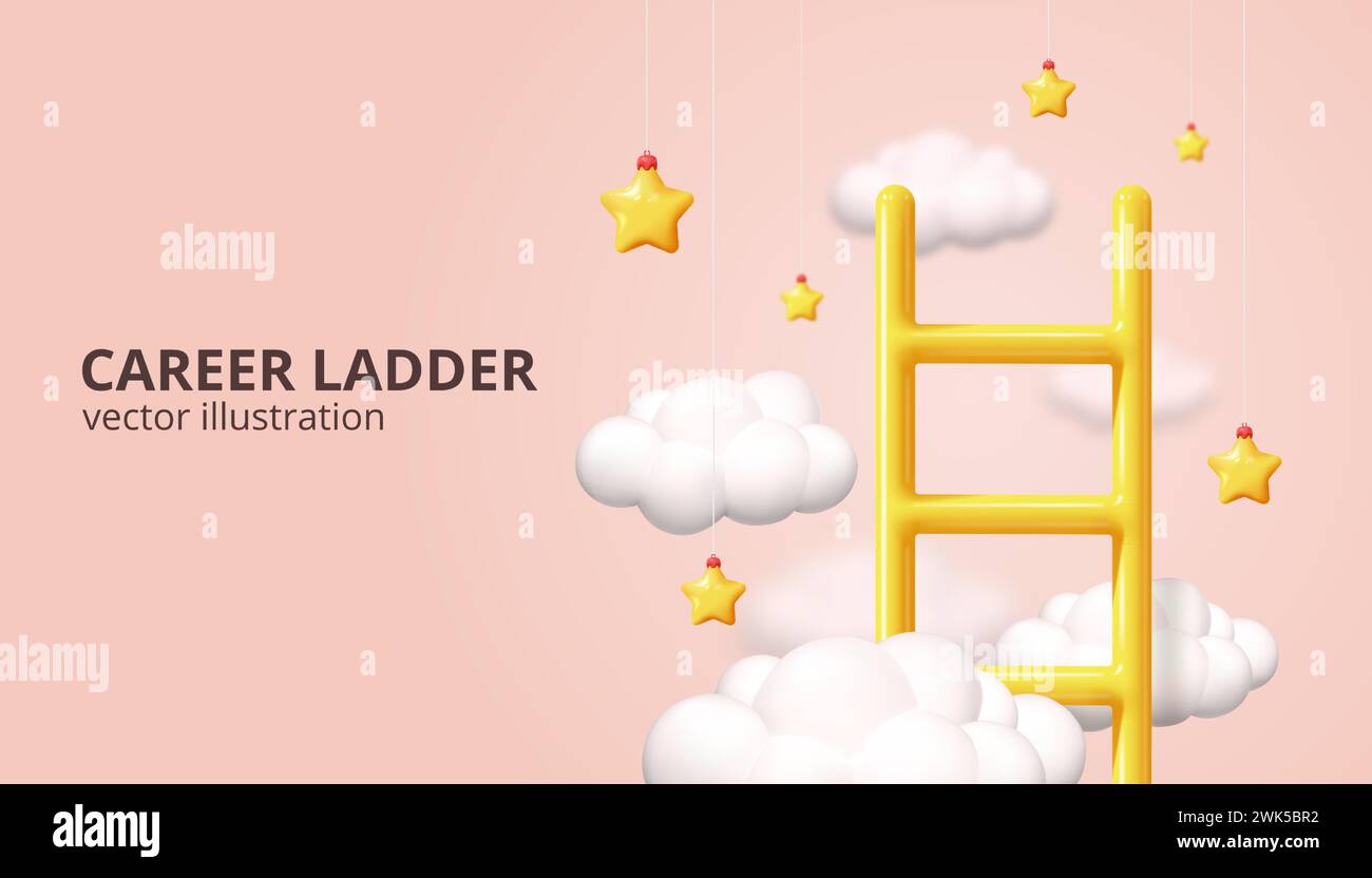 3D career ladder. Professional growth. Dream clouds. Work success ...