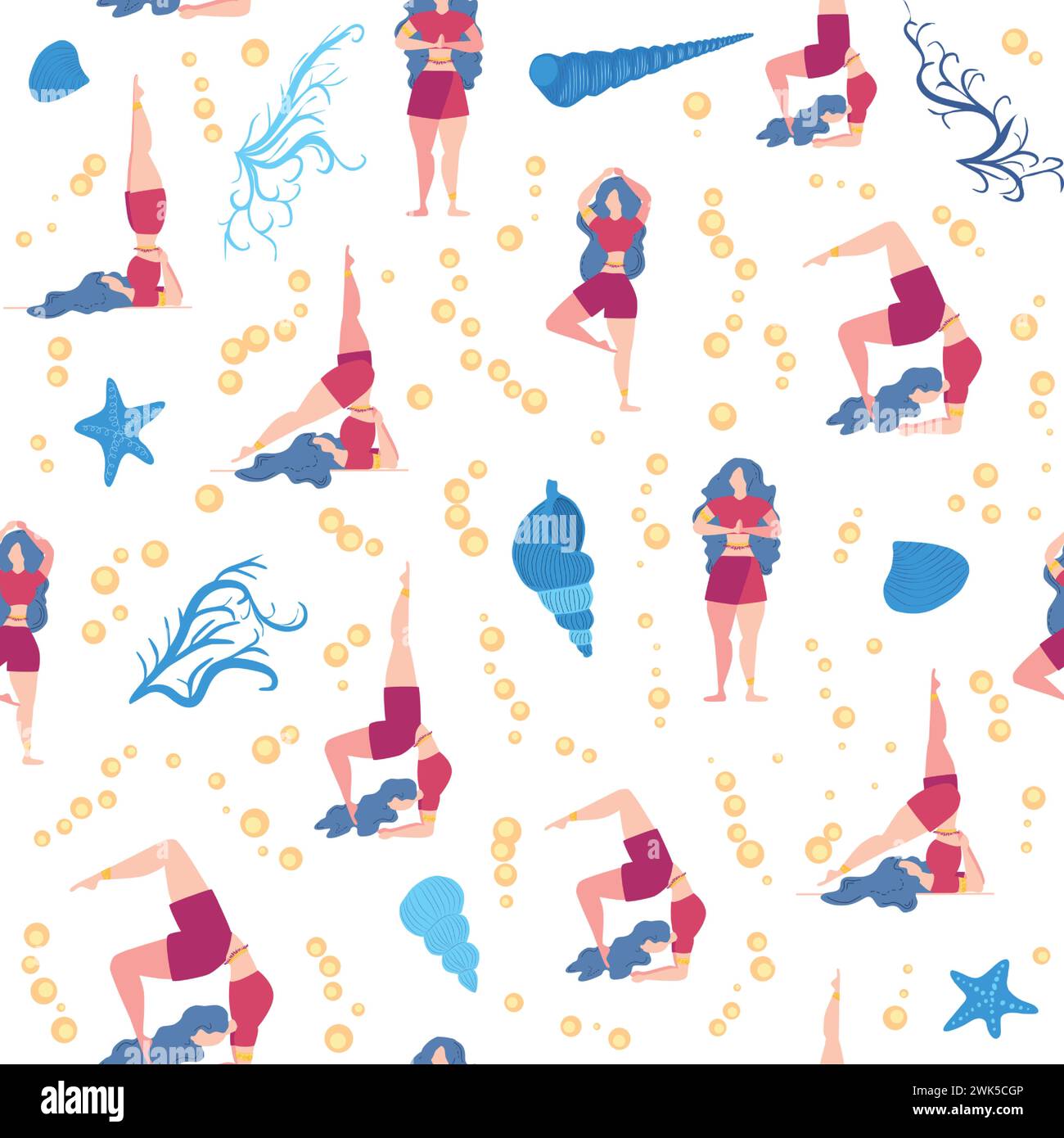 Seamless pattern Plus size curvy girls doing yoga class. Online home ...