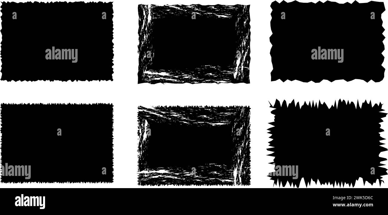 Jagged rectangle. Black simple shape. Rectangle paper template jagged ...