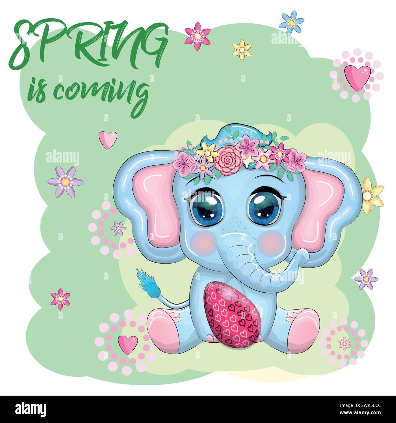Cute cartoon elephant, childish character with beautiful eyes holding ...