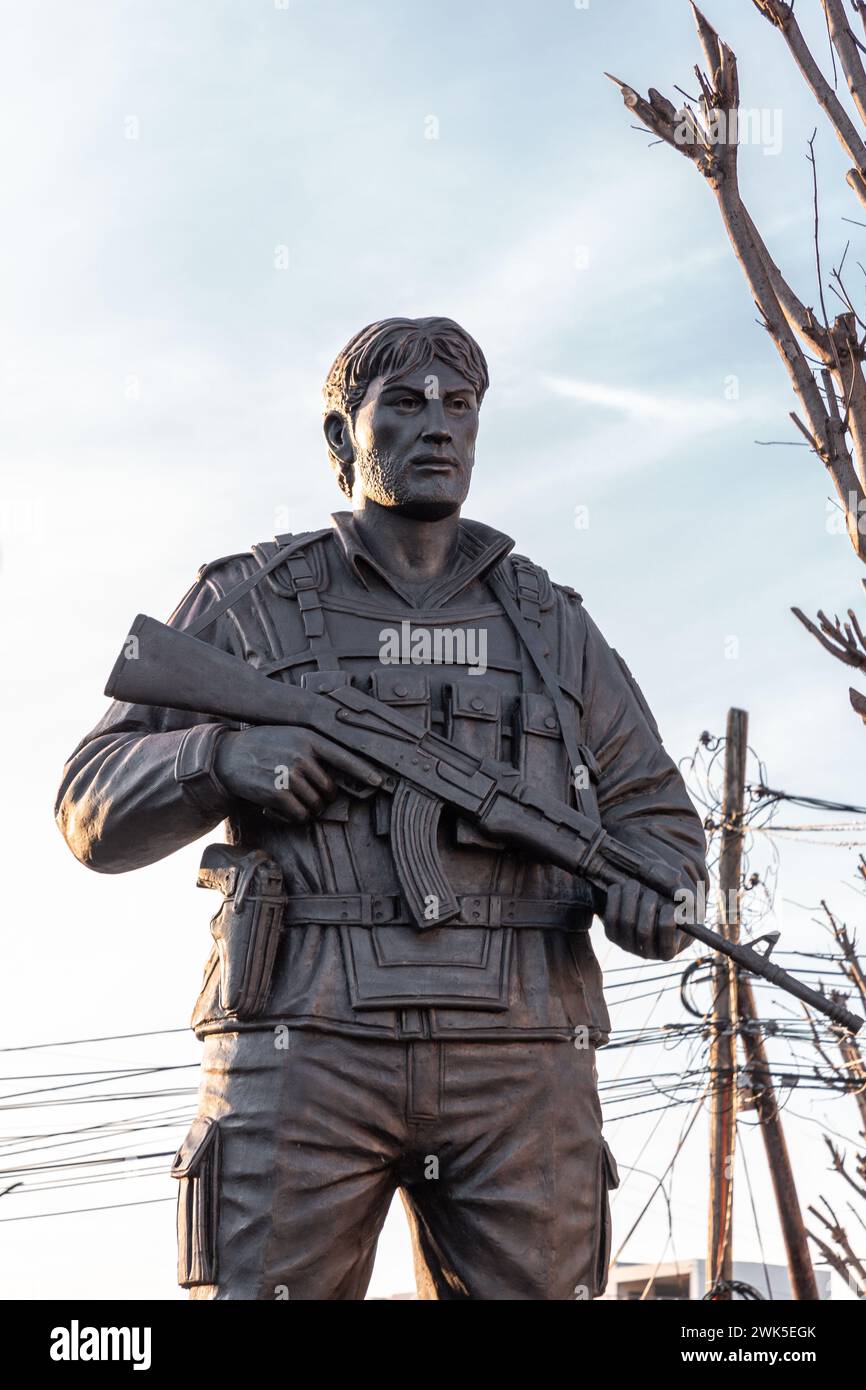 Prizren, Kosovo - 6 FEB 2024: Memorial statue of Agim Shala, a Kosovar ...