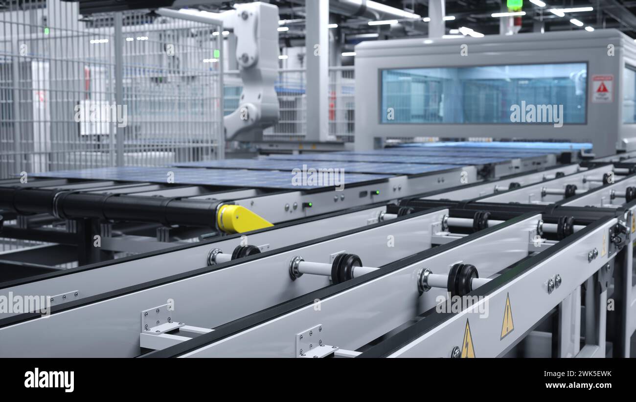 Automatized robotic arms in cutting edge solar panel warehouse handling ...