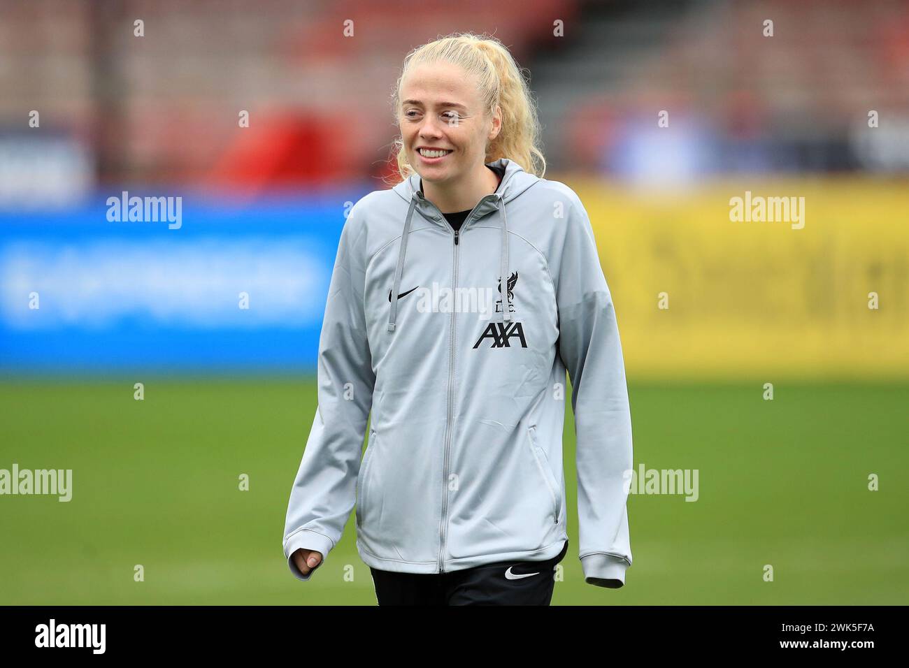 Crawley, UK. 18th Feb, 2024. Grace Fisk of Liverpool Women seen prior ...