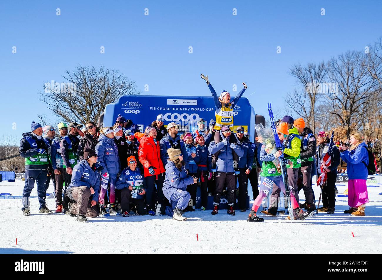 Minneapolis, Minnesota, USA. 18th Feb, 2024. JESSIE DIGGINS celebrates ...