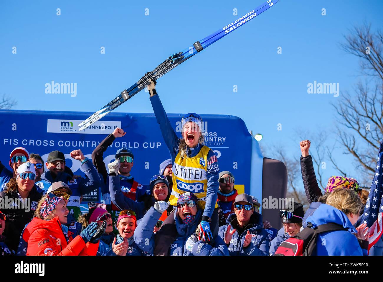 Minneapolis, Minnesota, USA. 18th Feb, 2024. JESSIE DIGGINS celebrates ...