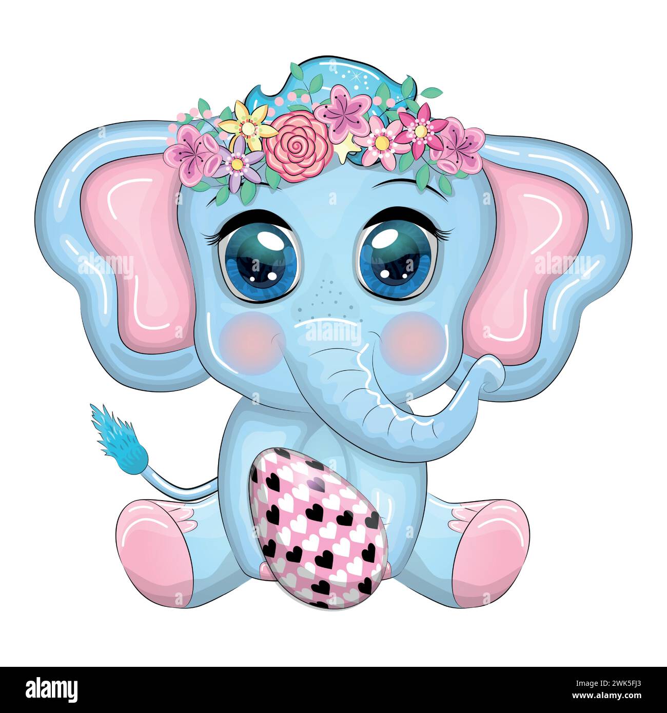 Cute cartoon elephant, childish character with beautiful eyes holding ...