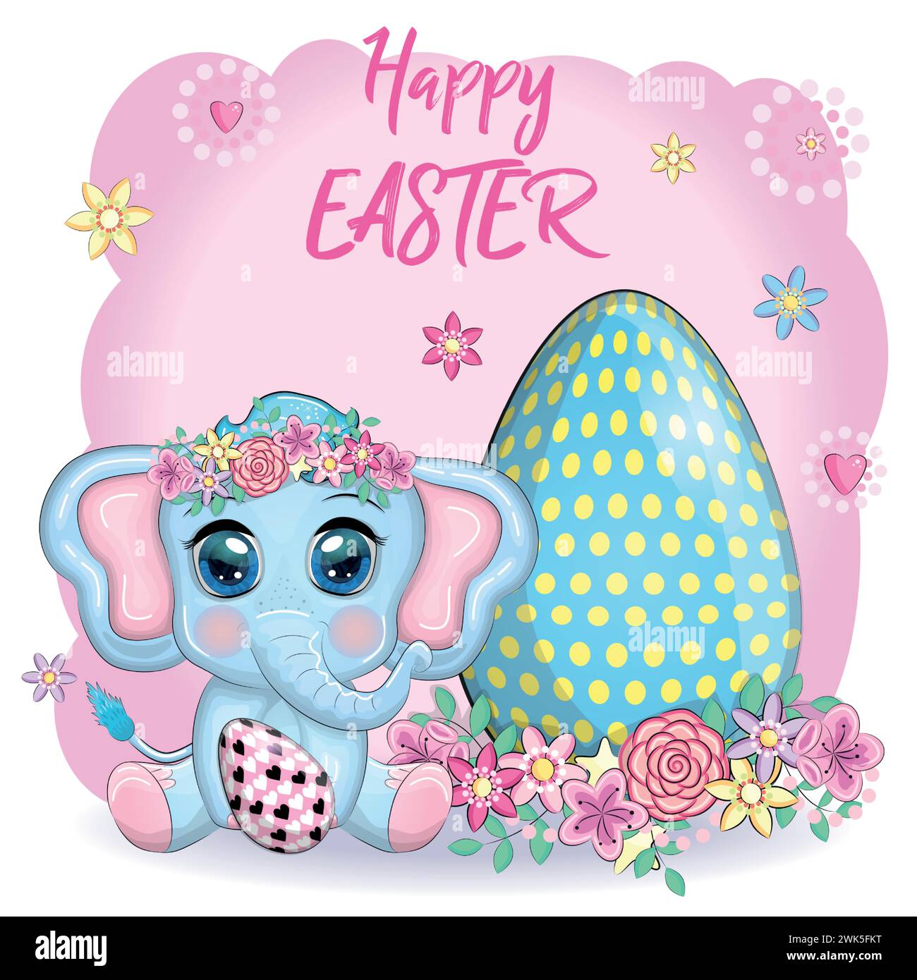 Cute cartoon elephant, childish character with beautiful eyes holding ...